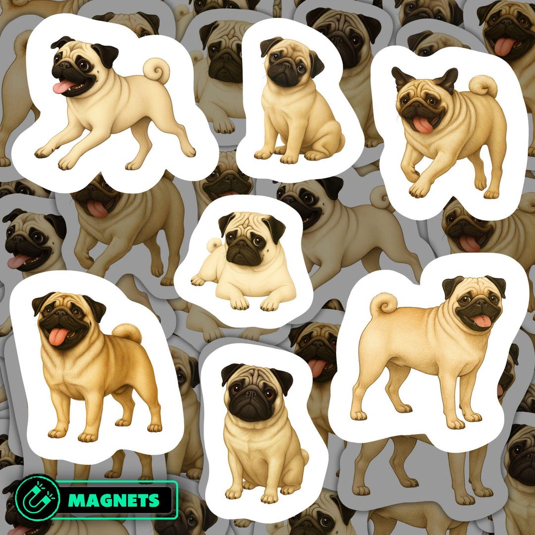 Pug Magnets Waterproof Vinyl Kitchen Decor Magnetic Puppy Gift for Dog ...
