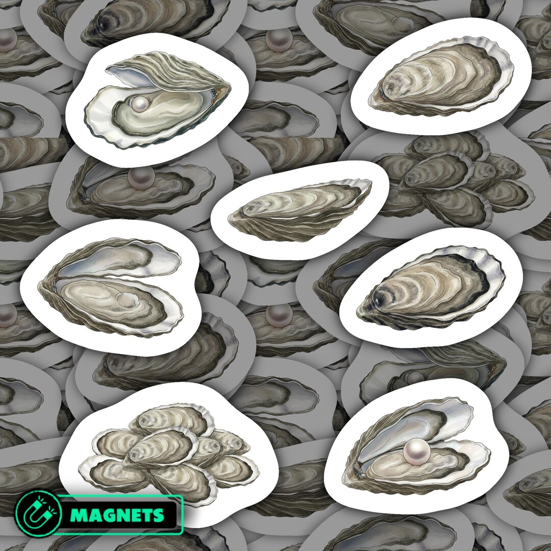 Oyster Magnets Waterproof Vinyl Sea Life Decor Coastal Kitchen Decor ...