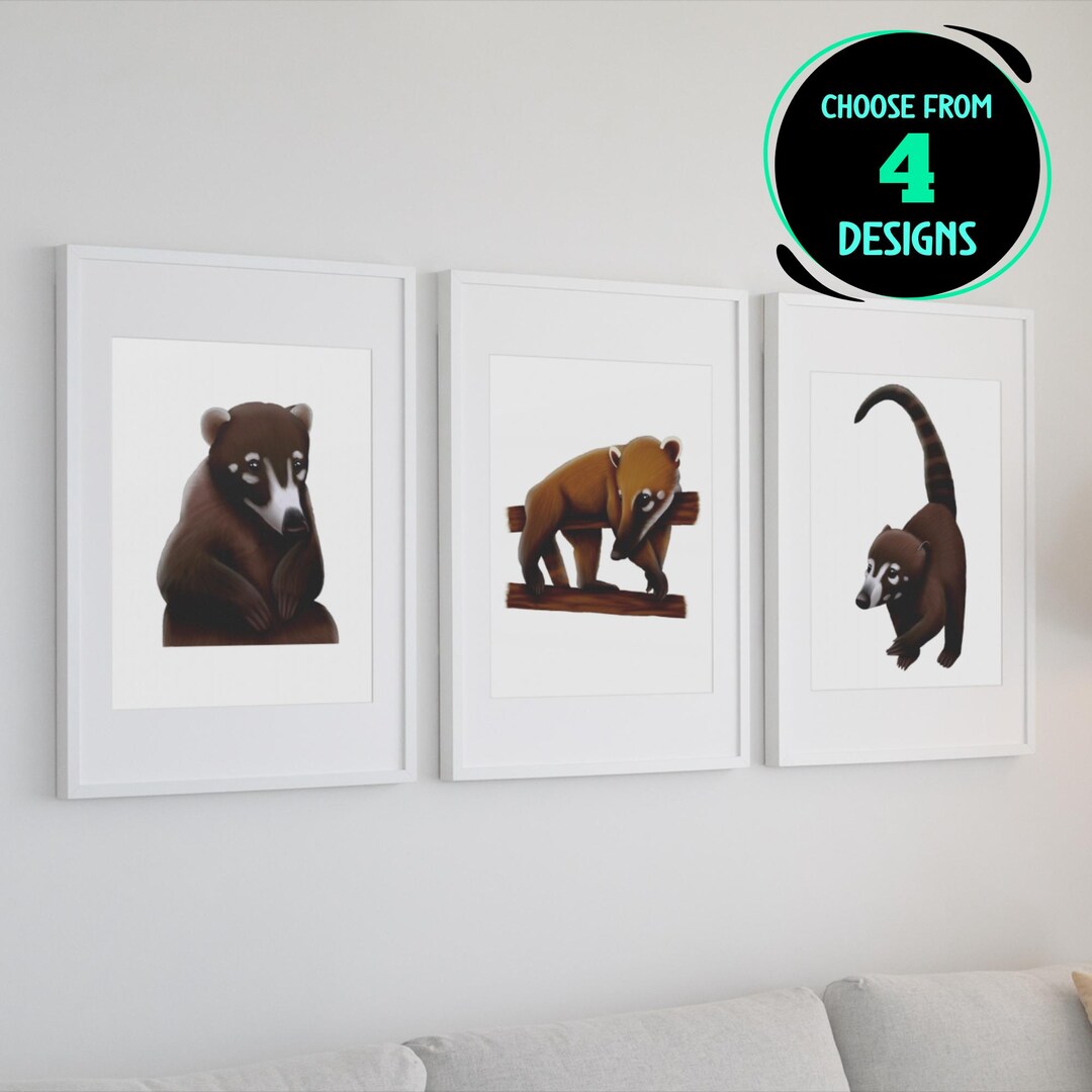 Coatimundi Art Print Set Rainforest Wildlife Illustration Modern Coati ...