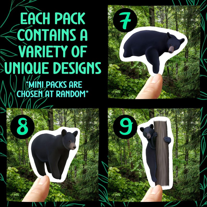 Black Bear Sticker Pack Forest Wildlife Vinyl Decal Woodland Animal ...