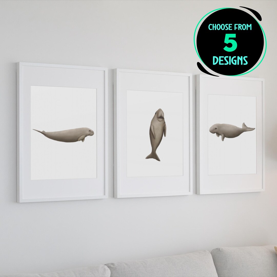 Dugong Art Prints Sea Cow Illustration Marine Mammal Decor Coastal ...