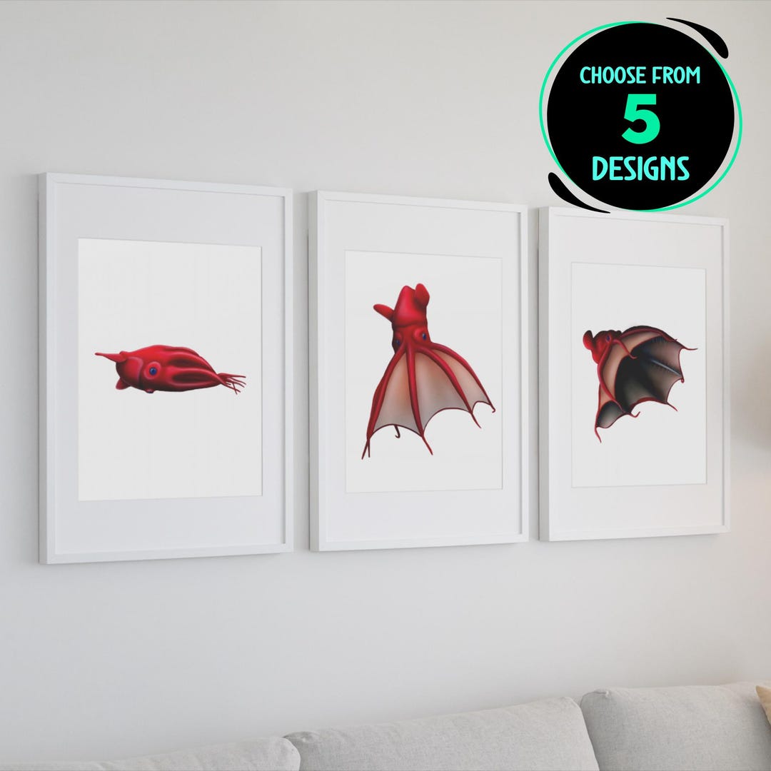 Goblin Shark Art Prints Set Deep Sea Creature Wall Decor Marine Life ...