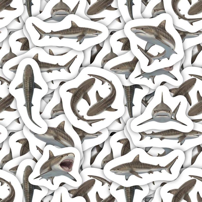 Tiger Shark Stickers Vinyl Decals Waterproof Ocean Animal Stationery ...