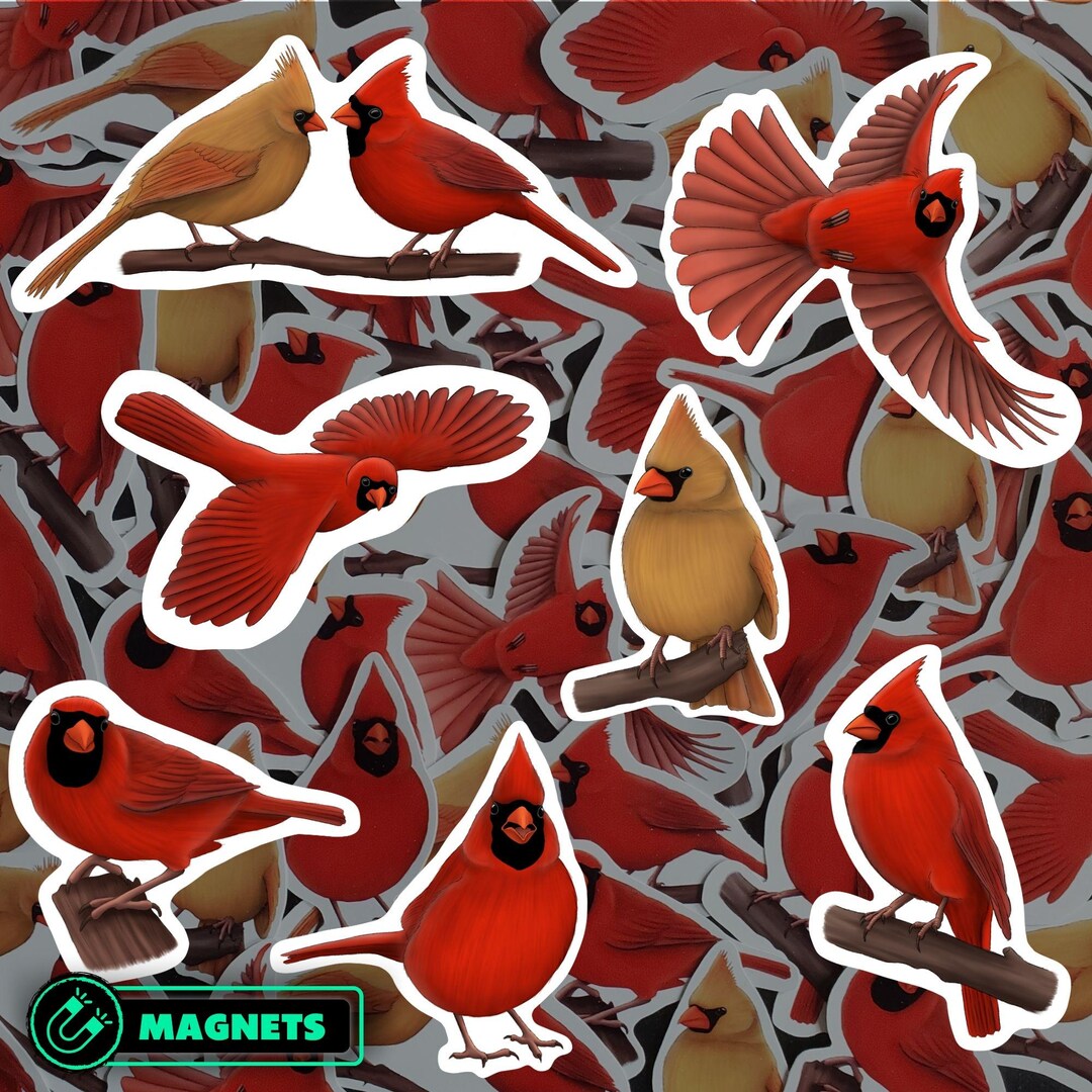 Cardinal Magnet Set Red Bird Waterproof Vinyl Magnets for Refrigerator ...