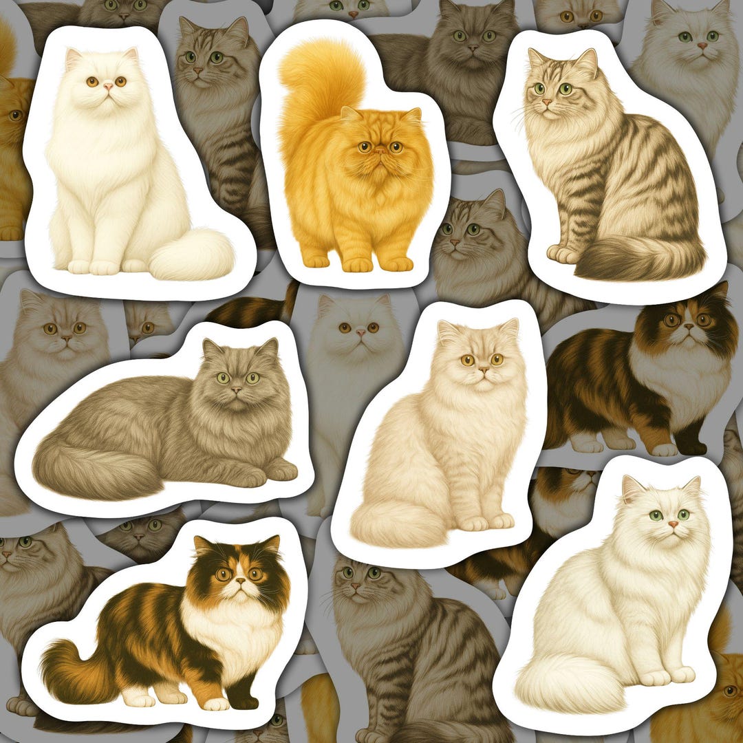 Persian Cat Stickers Vinyl Decals Waterproof Feline Stationery Gift for Cat Lovers Sticker Pack ...