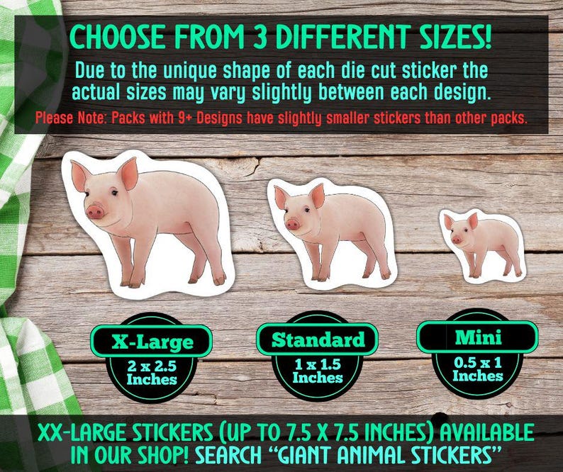 Pig Sticker Pack Farm Animal Cute Piggy Illustrations Waterproof Vinyl ...