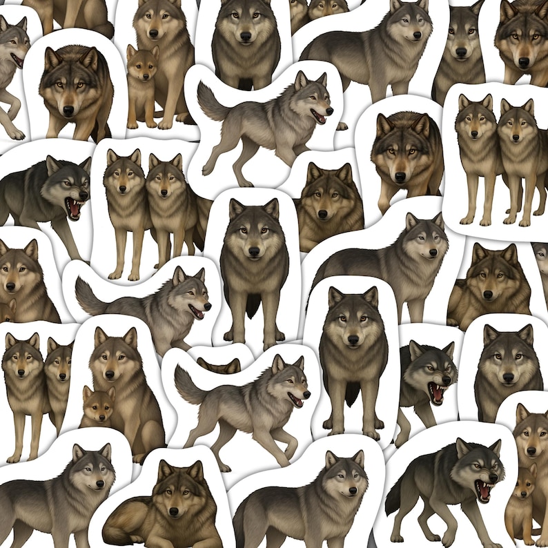 Gray Wolf Stickers Vinyl Decals Waterproof Wildlife Stationery Pack ...