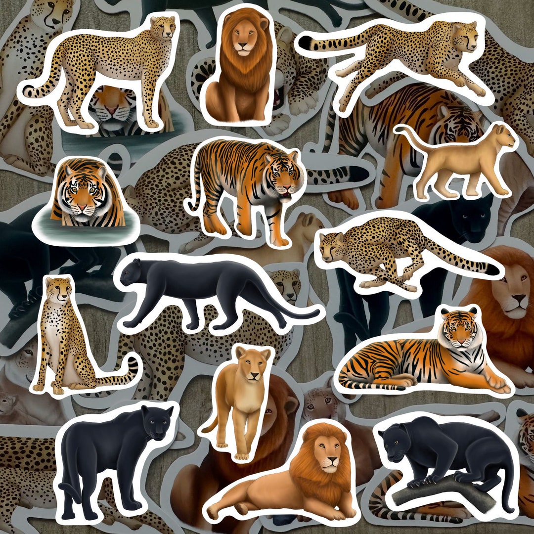 Big Cat Stickers, Mini Sticker Pack, Wildlife Stationary, Water Proof ...