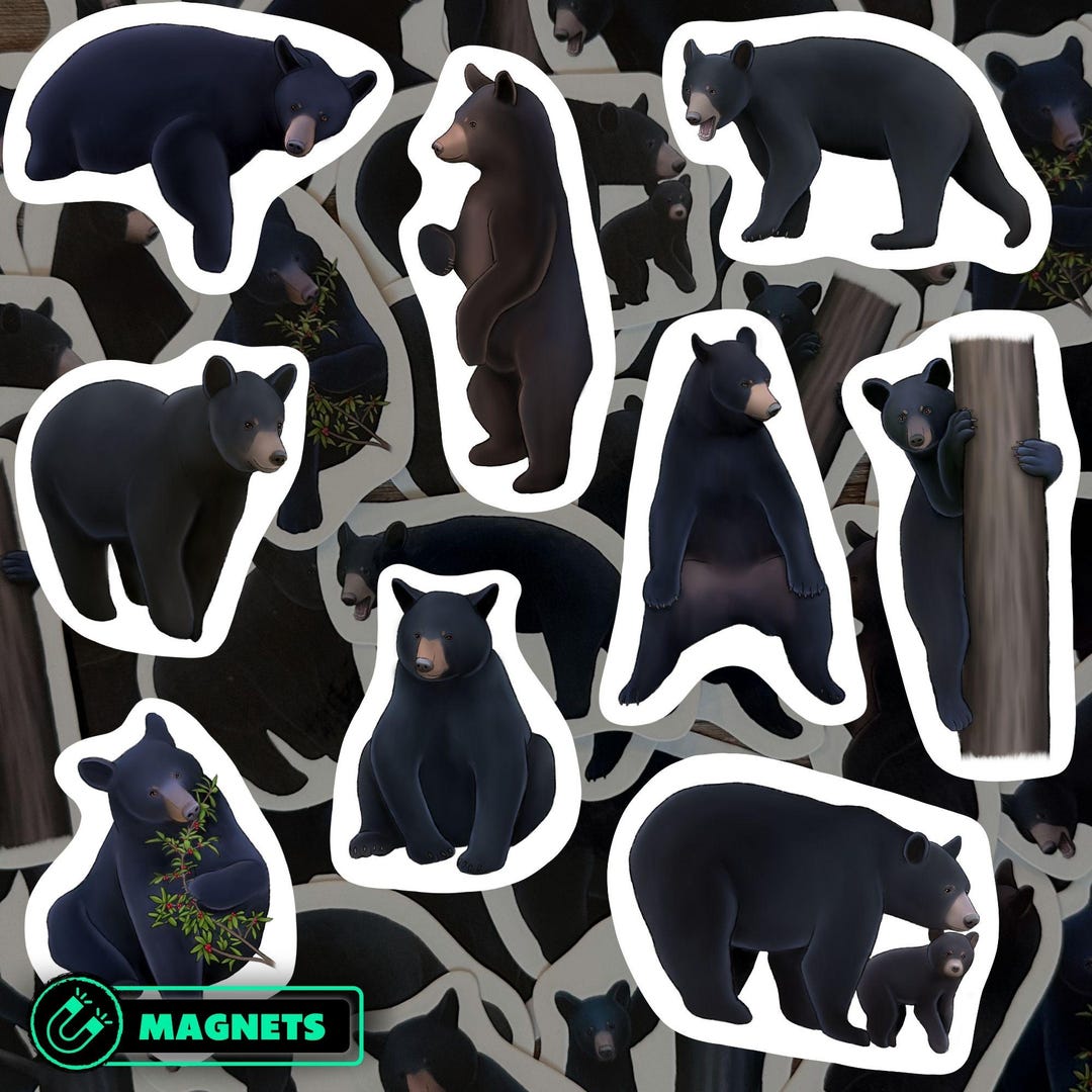 Black Bear Magnet Pack Rustic Cabin Decor Wildlife Animal Refrigerator ...