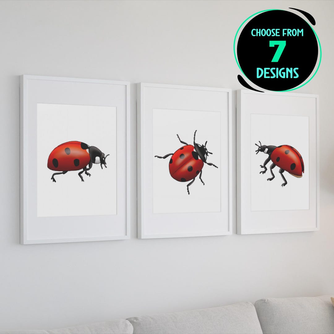 Ladybug Print Set Vibrant Beetle Wall Art Insect Illustration Nursery ...