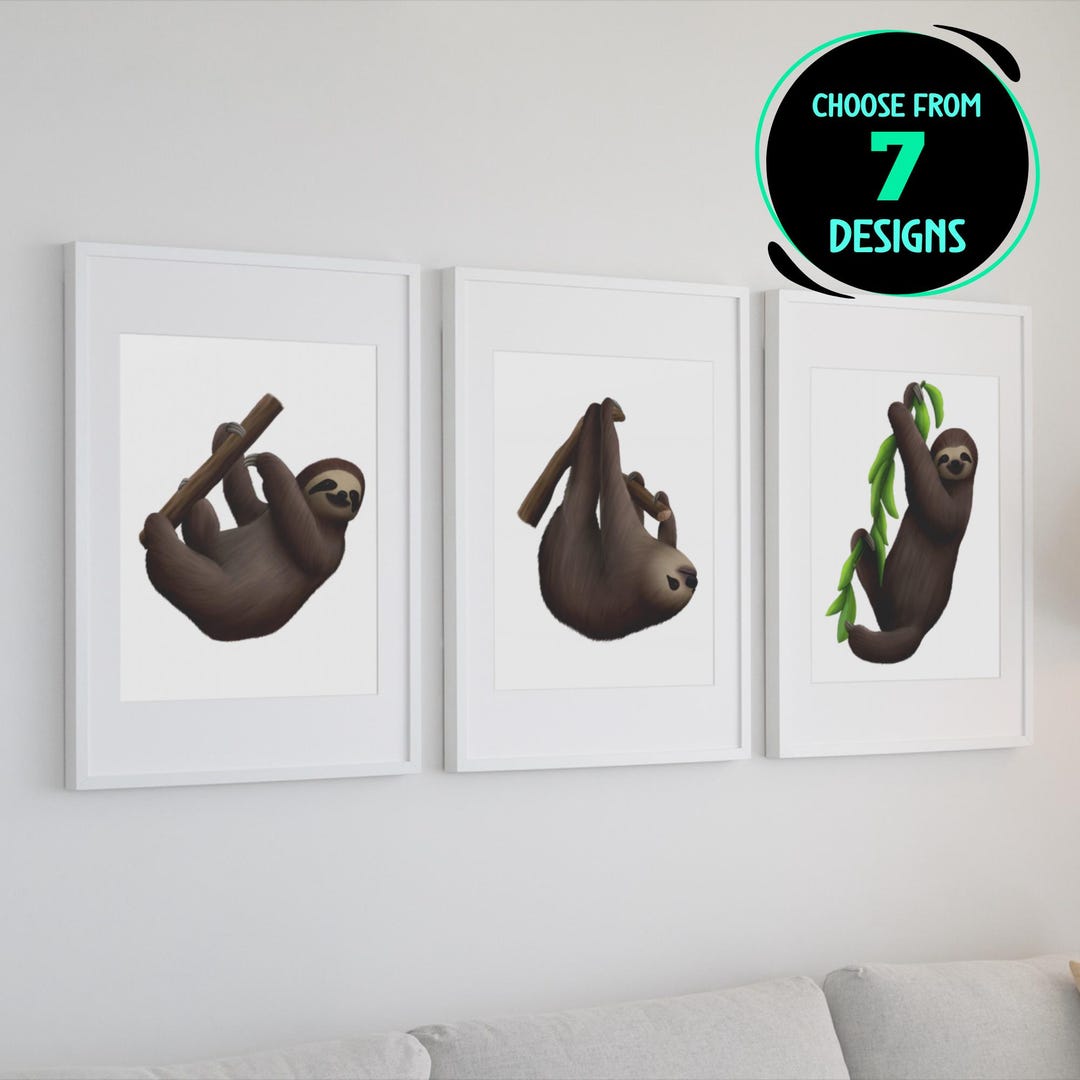 Sloth Print Set Tropical Rainforest Wall Art Hanging Sloth Home Decor ...