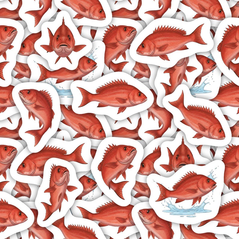 Red Snapper Stickers Vinyl Decals Waterproof Red Fish Gift Ocean ...