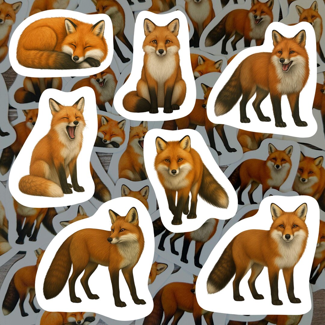 Red Fox Stickers Waterproof Vinyl Decals Wildlife Stationery Gifts for ...
