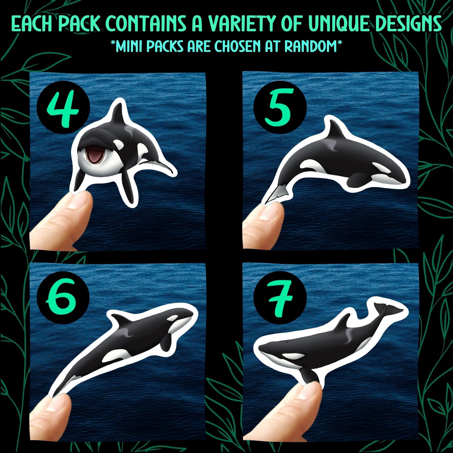 Orca Sticker Pack Killer Whale Vinyl Decal Marine Life Stationery Gift ...
