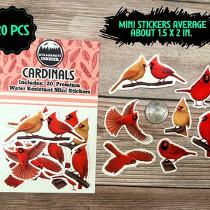 Cardinal Sticker Set Red Bird Decals Birdwatcher Gift Waterproof Vinyl ...