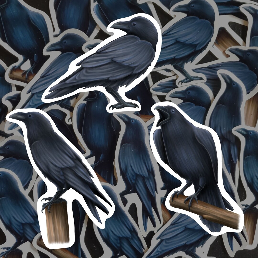 Raven Sticker Pack Gothic Bird Waterproof Vinyl Decal Crow Stationery ...