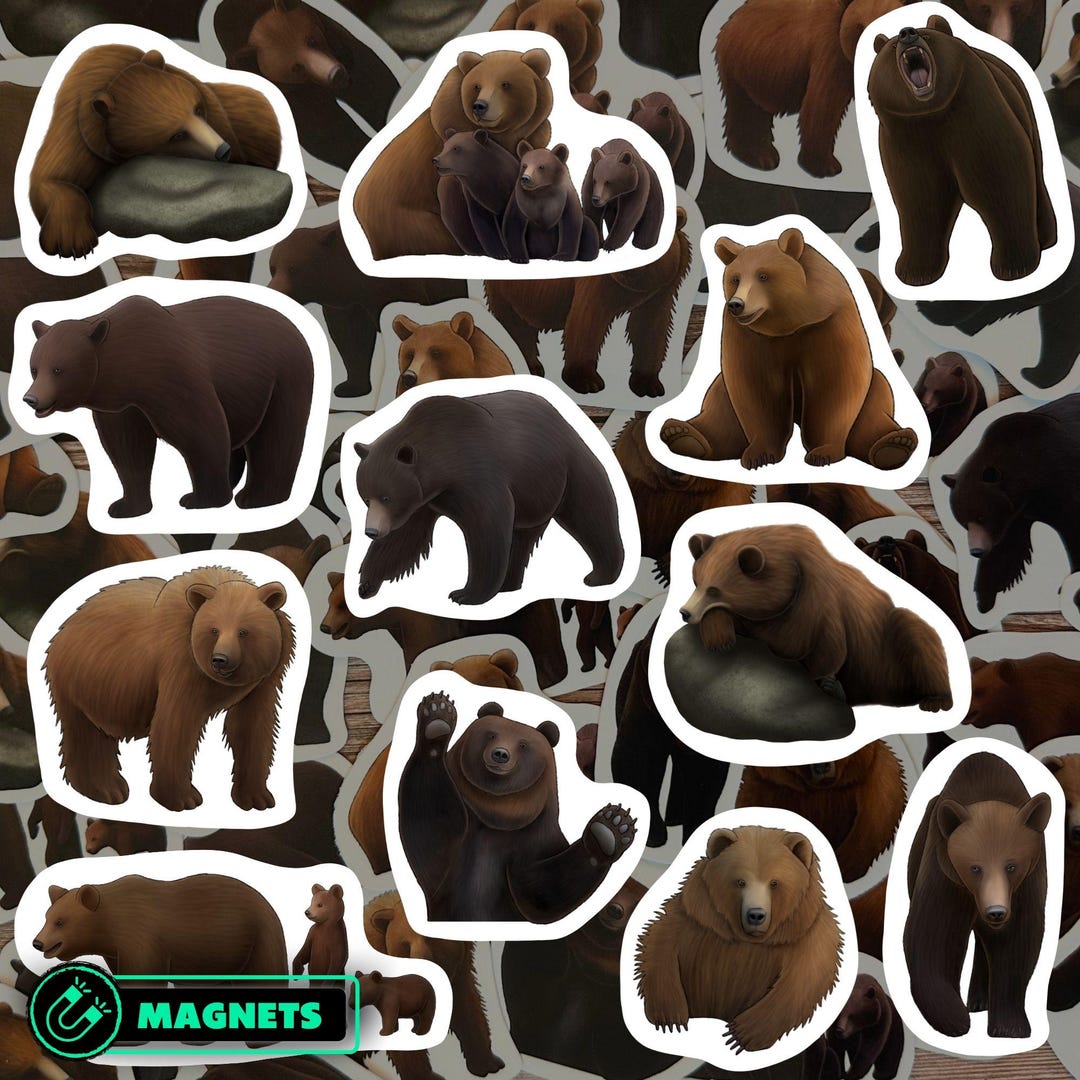 Brown Bear Magnet Set Woodland Creature Kitchen Decor Strong Fridge ...