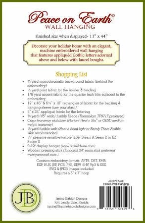 Janine Babich Designs Peace Wall Hanging Pattern Jbdpeace - Etsy