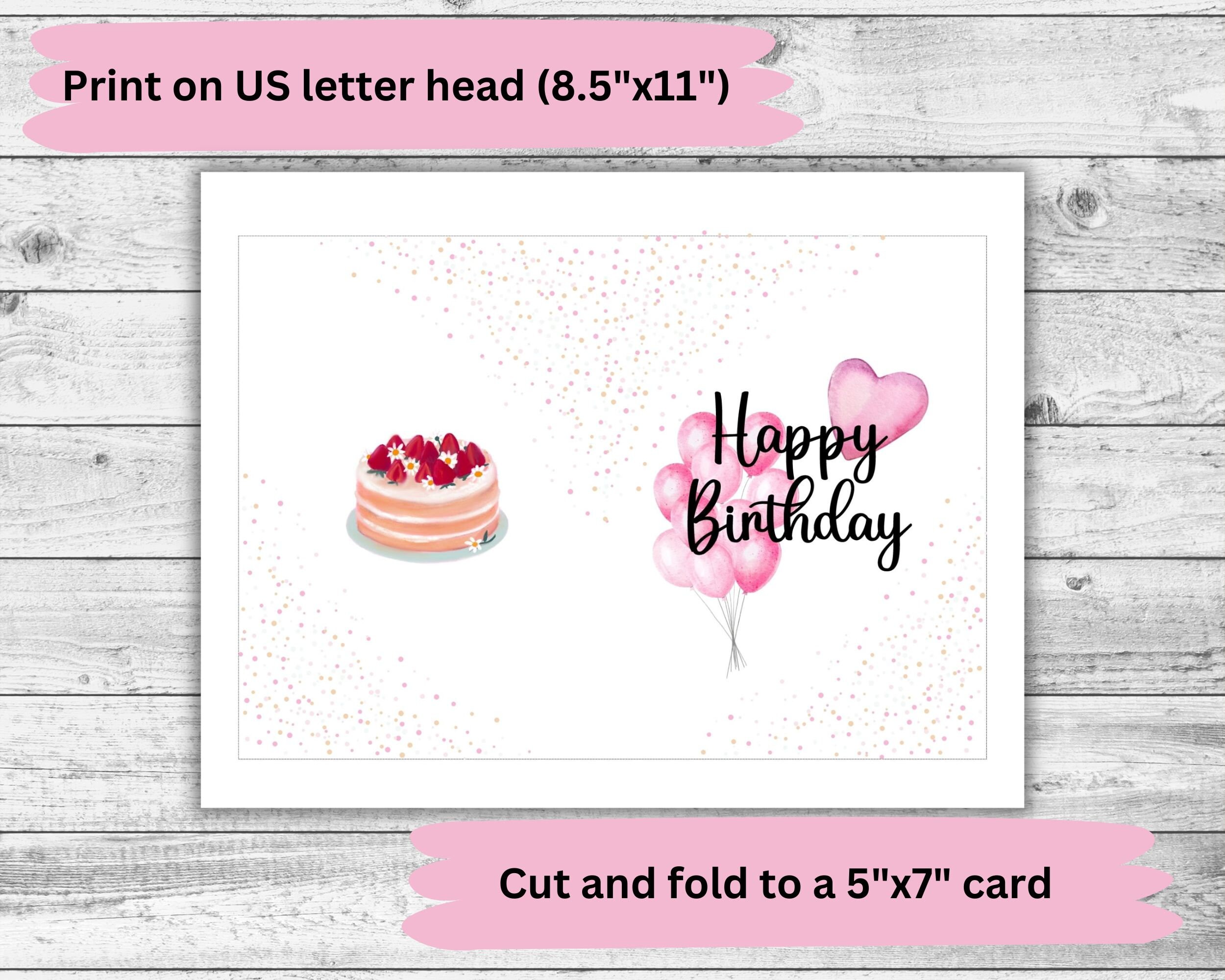 Printable Pink Birthday Card, Digital Download, Instant Download, Happy ...
