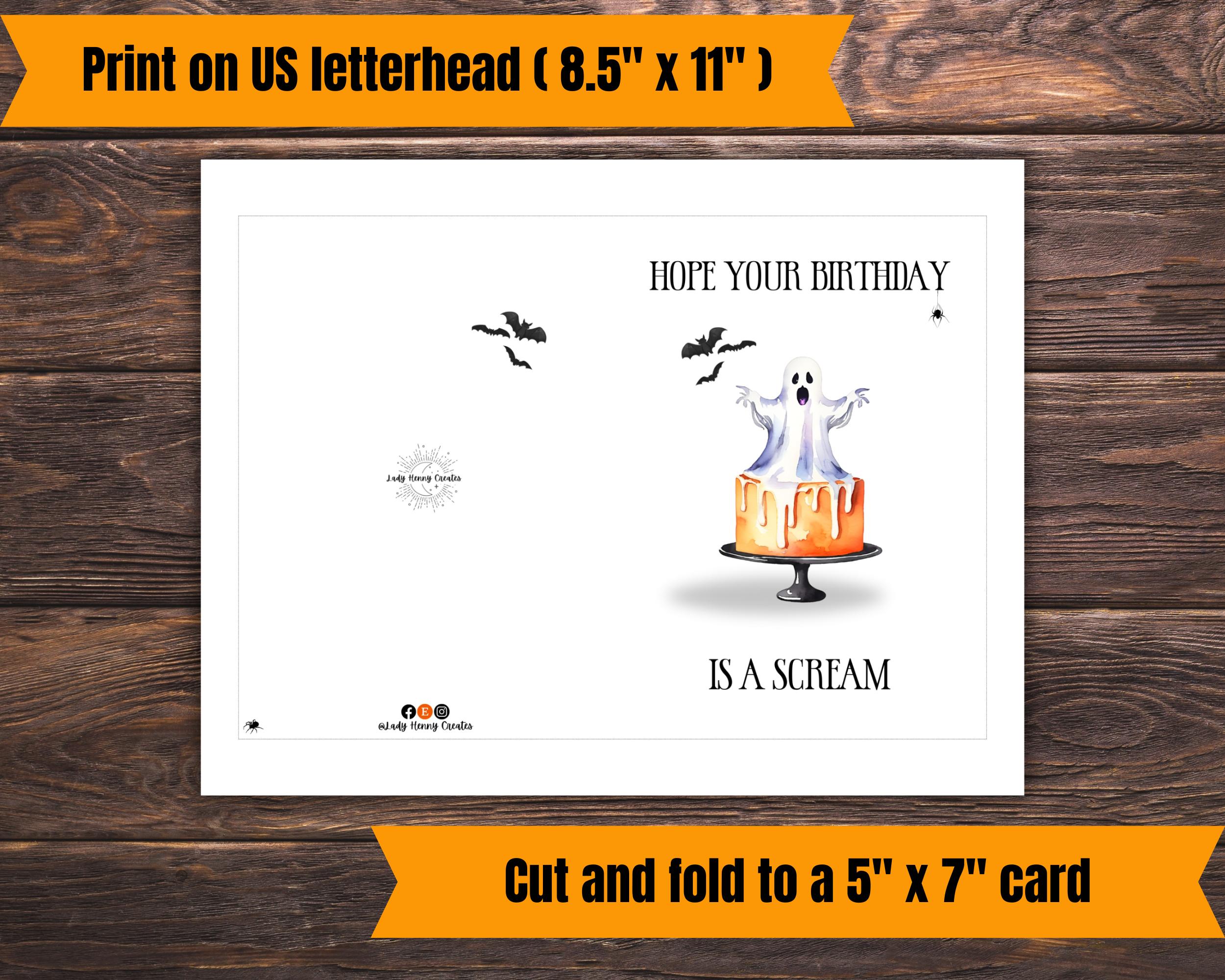 Printable Halloween Birthday Card, "hope Your Birthday is a Scream ...