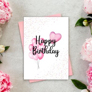 Printable Pink Birthday Card, Digital Download, Instant Download, Happy ...
