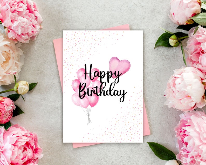 Printable Pink Birthday Card, Digital Download, Instant Download, Happy ...