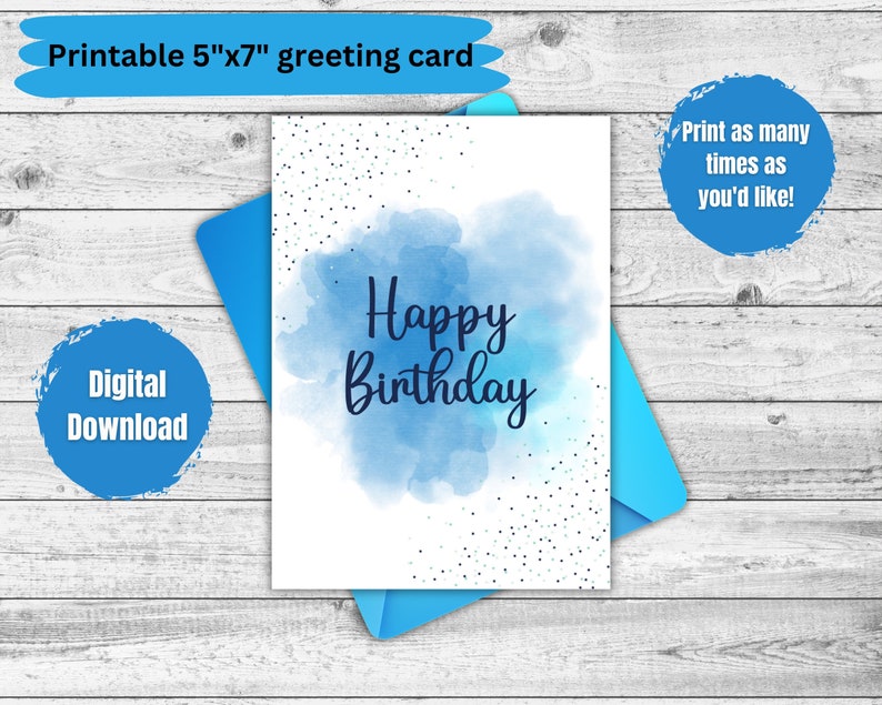 Printable Birthday Card Happy Birthday Card Blue Birthday - Etsy