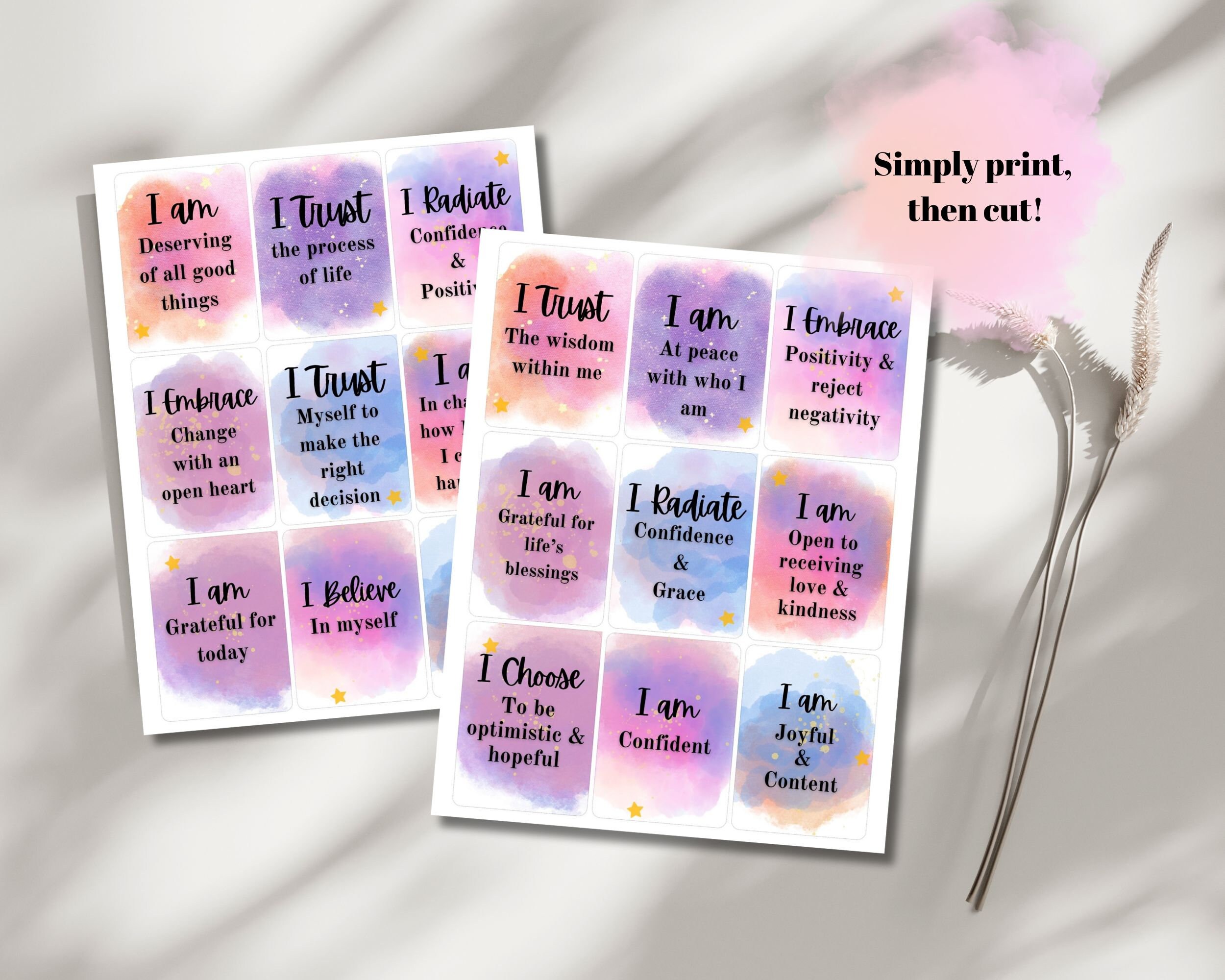 Positive Affirmation Cards Watercolor, Stars, Paint - Etsy