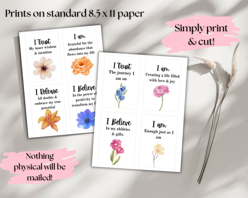 Positive Affirmation Cards- Floral, Flowers - Etsy