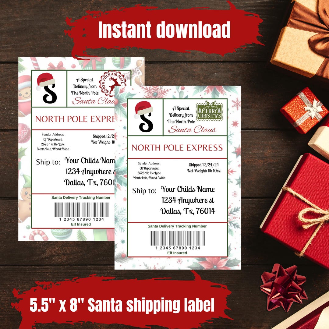 Printable Santa Shipping Label Christmas Easy DIY Instant Download ...