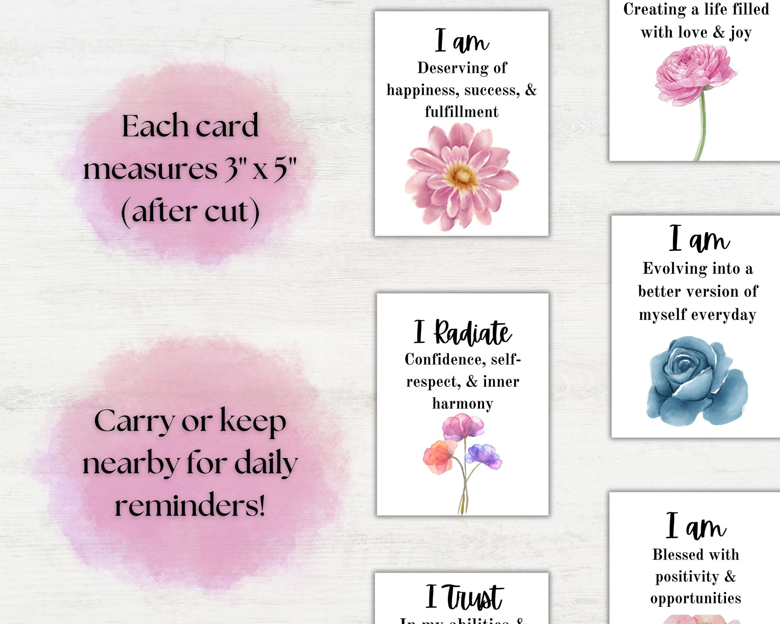 Positive Affirmation Cards- Floral, Flowers - Etsy