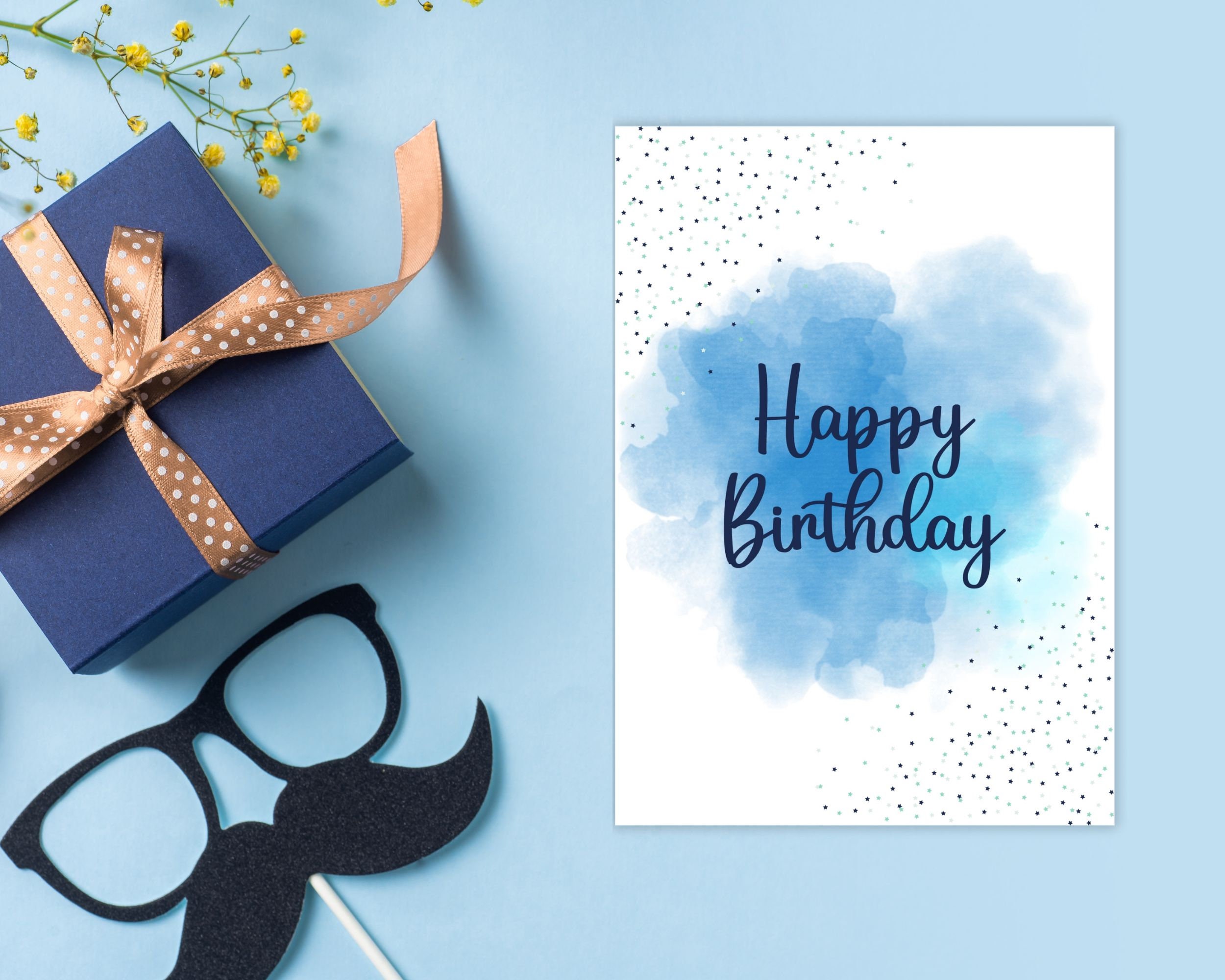 Printable Birthday Card, Happy Birthday Card, Blue Birthday Card - Etsy