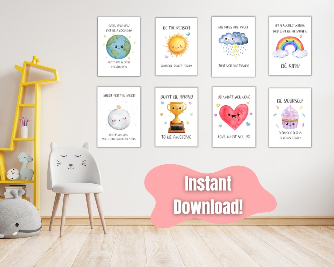 Set of 8 Positive Affirmation Posters for Kids | Inspirational Wall Art ...