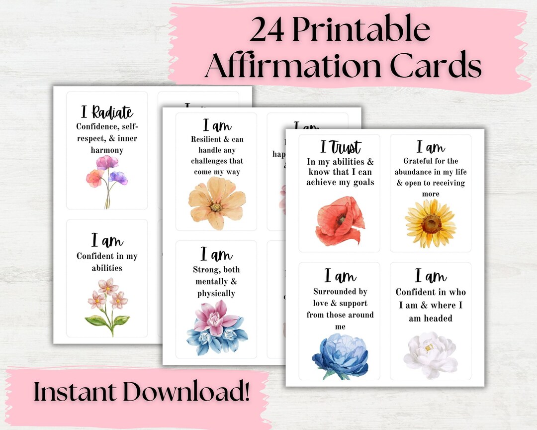 Positive Affirmation Cards- Floral, Flowers - Etsy