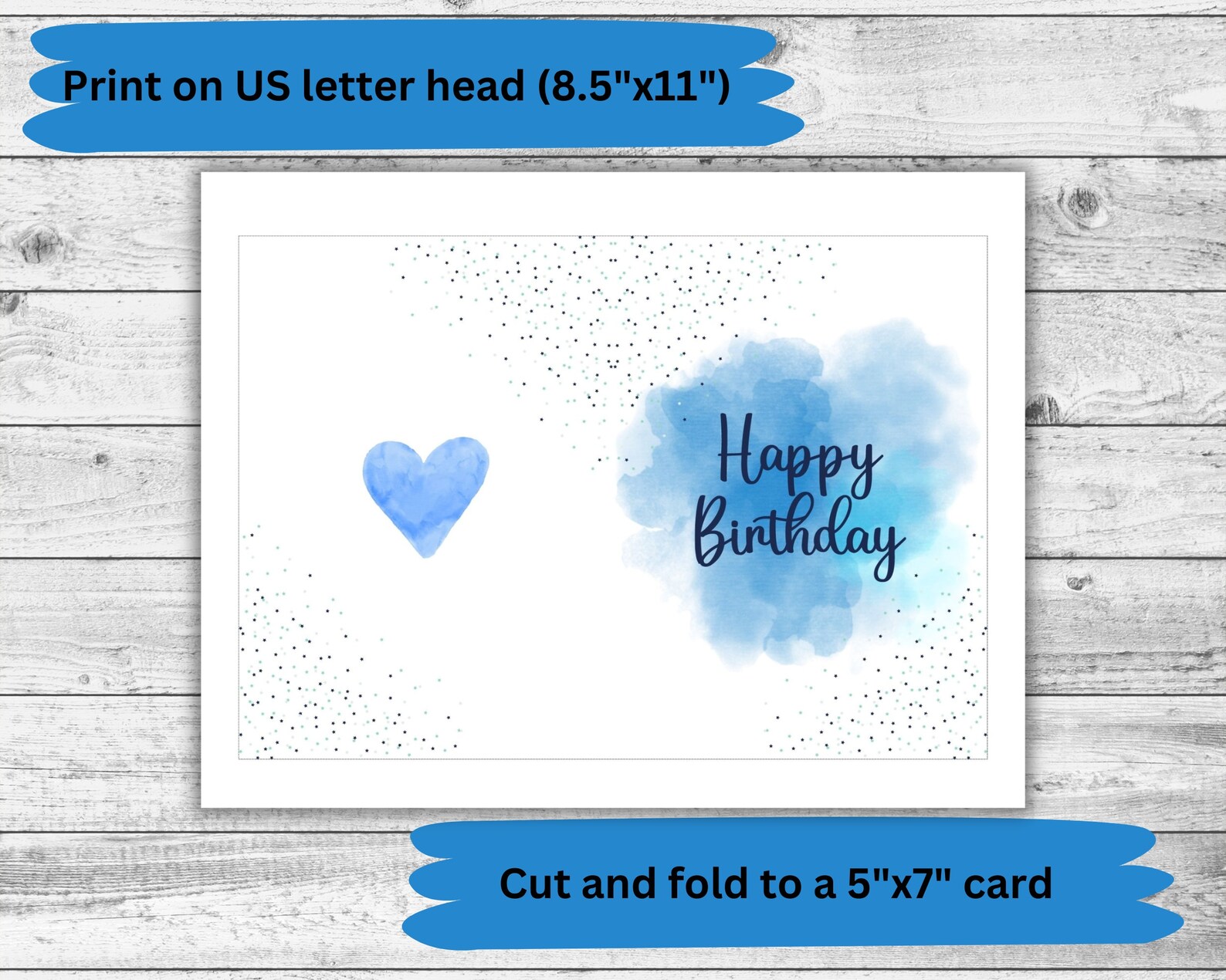 Printable Birthday Card, Happy Birthday Card, Blue Birthday Card - Etsy
