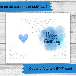 Printable Birthday Card, Happy Birthday Card, Blue Birthday Card - Etsy