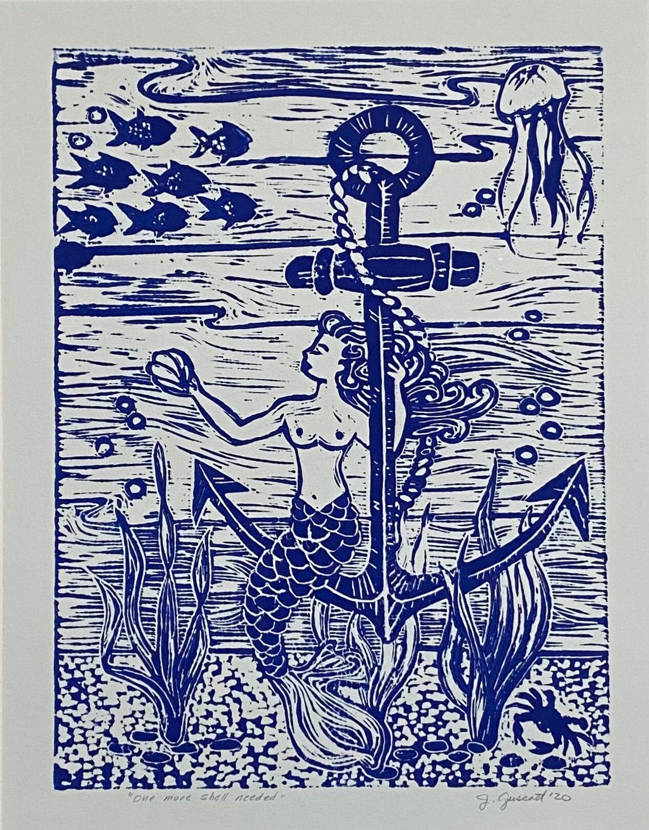 Mermaid Linocut ORIGINAL 10.5 X 14 - Etsy
