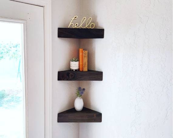 Small Corner Floating Shelf, Wooden Corner Shelf, Corner Floating Shelf ...