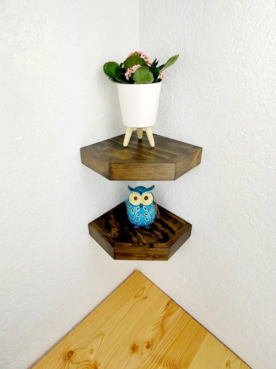 Corner Shelves Floating Corner Shelf Pentagonal Shaped Small Wooden ...