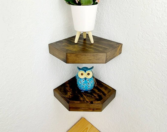 Triangular Corner Wooden Plant Shelf, Boho Home Decor, Wall Corner ...