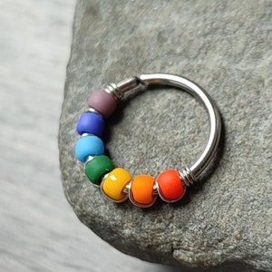 Rainbow Cartilage Ring, Handmade Sterling Silver or Surgical Steel Body Piercing for Nostril ...