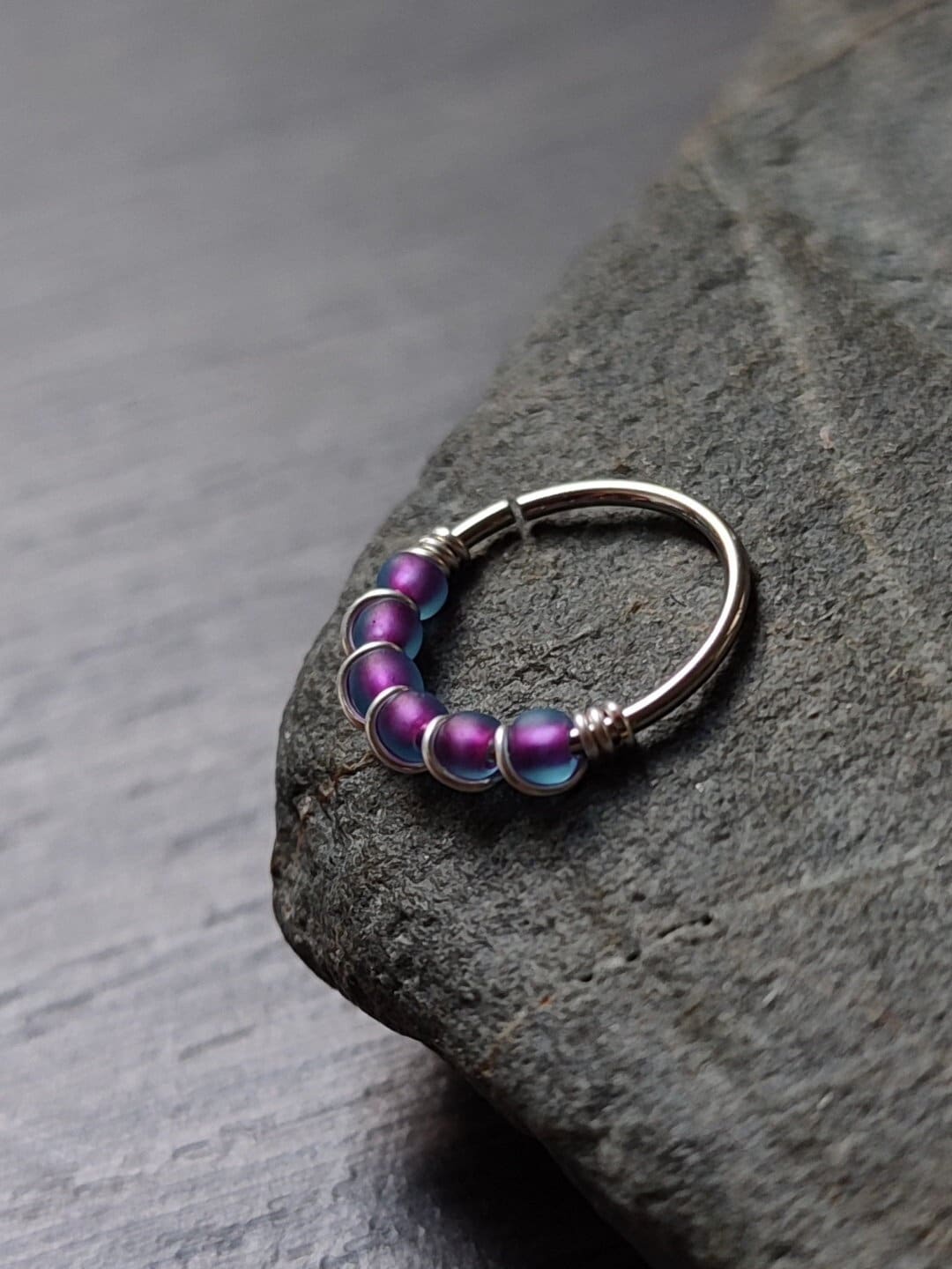 Nose Ring With Blue and Purple Glass Beads, Surgical Steel Hoop for ...