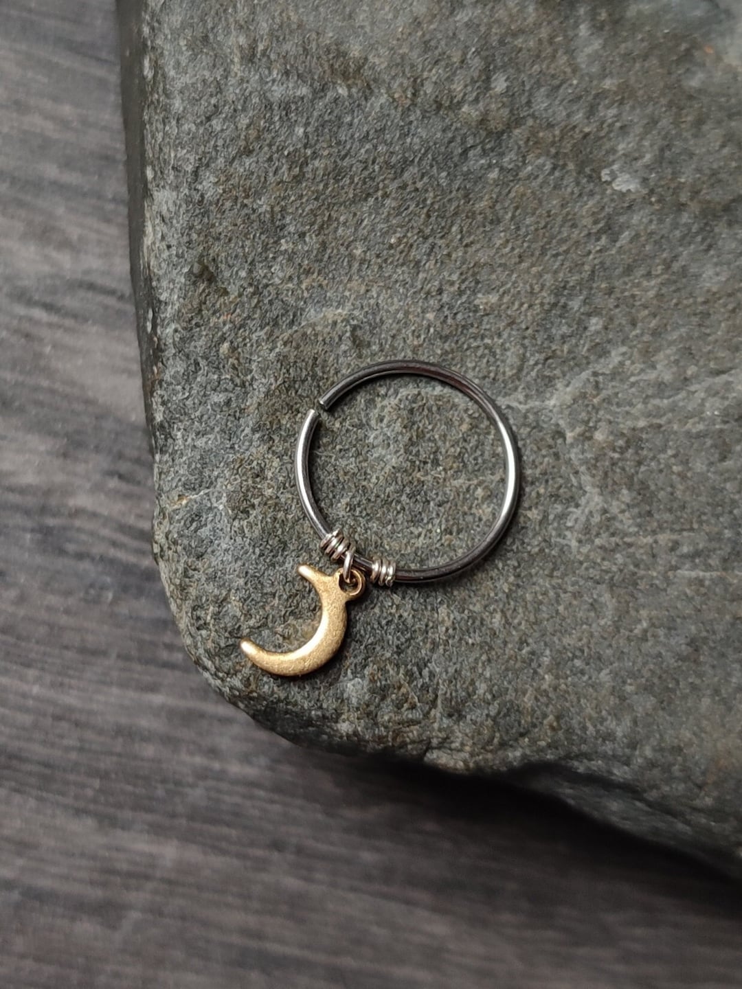 Crescent Moon Cartilage Ring, Piercing Hoop for Conch or Helix, Unique ...