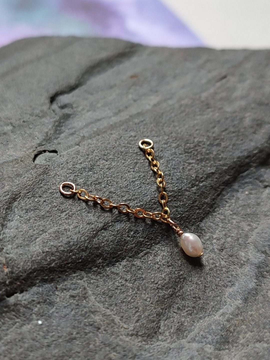 Pearl Piercing Chain in 14k Gold Filled, Dainty Alternative Industrial ...