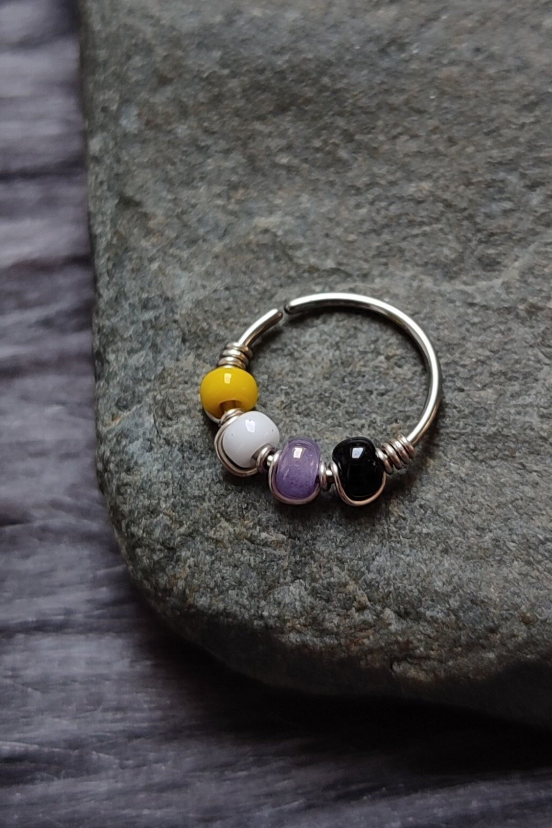 Nonbinary Pride Flag Beaded Nose Ring, Septum or Nostril Hoop, Handmade Subtle Pride LGBTQ+ Enby ...