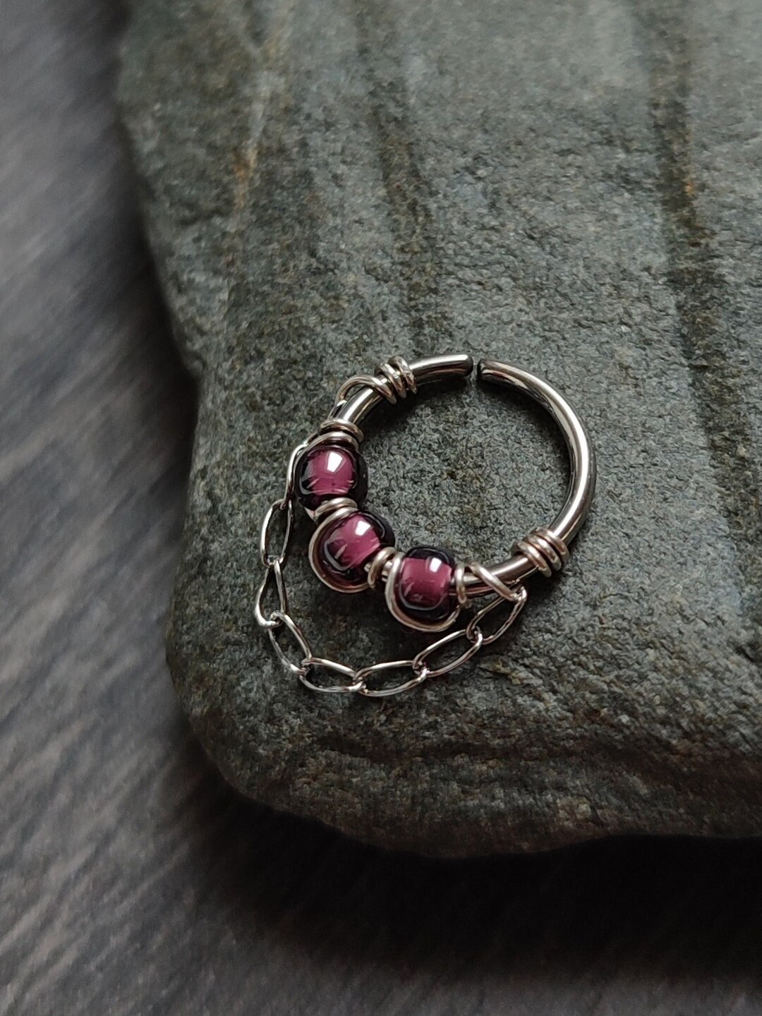 Chain Helix Ring With Glass Beads Wire Wrapped, Nostril or Tragus ...