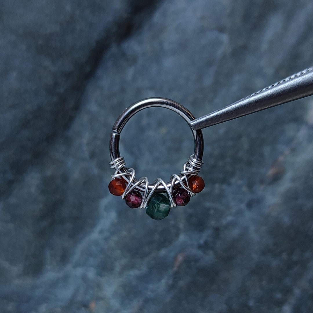 Jewel Tones Septum Ring, Surgical Steel Helix or Nostril Piercing ...