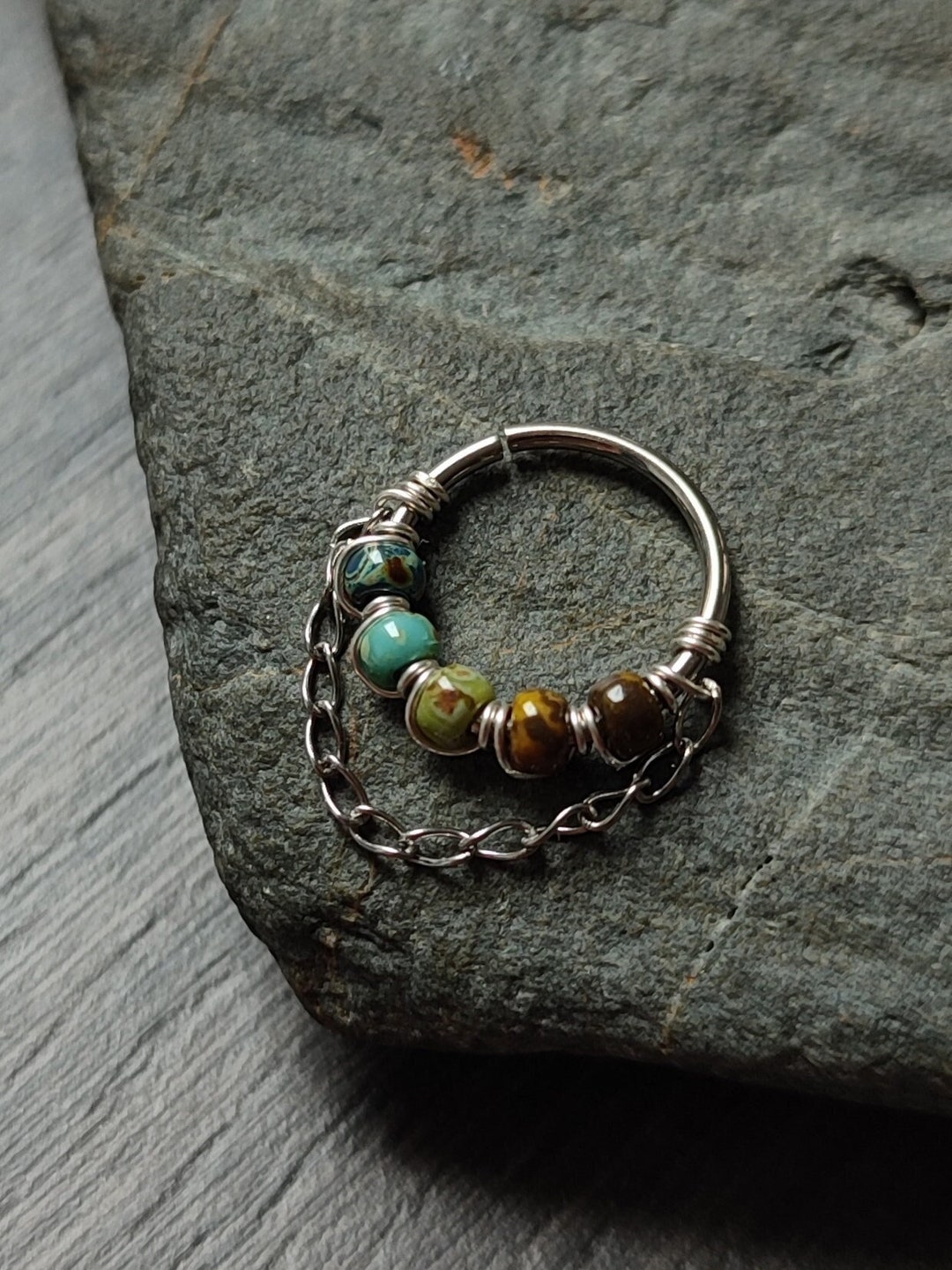Earth Tones Chain Hoop, Handmade Cartilage, Conch or Septum Hoop ...