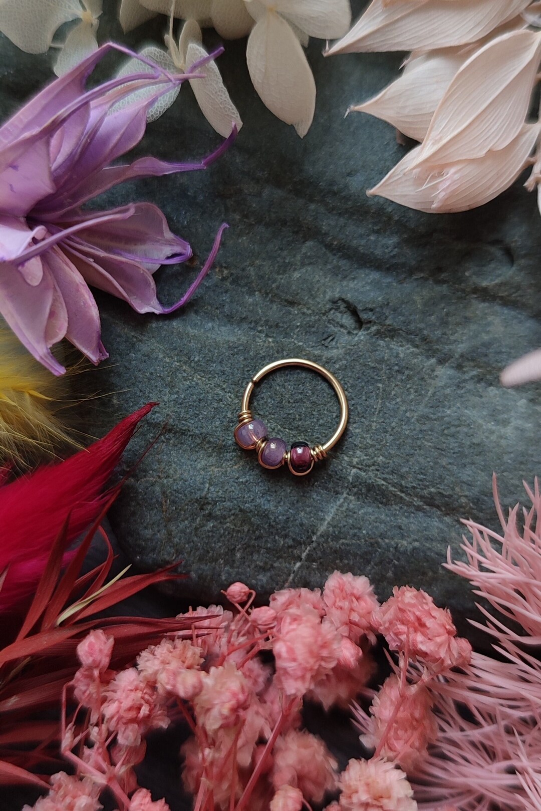 Berry Pink Helix Ring in 14k Gold Filled, Daith, Tragus, Nipple, Nose ...