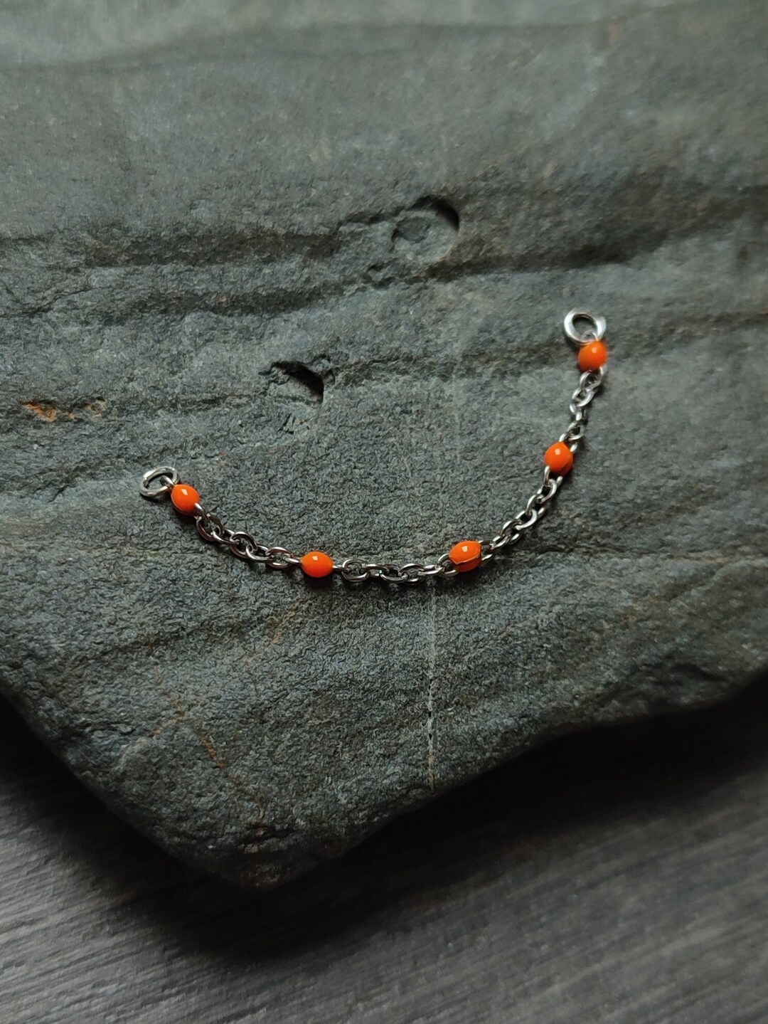 Stainless Industrial Chain, Dainty Silver and Orange Nose, Conch or ...